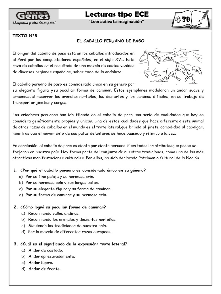ORTOGRAFÍA 4° - Lectura Tipo ECE | PDF | Caballos | Perú