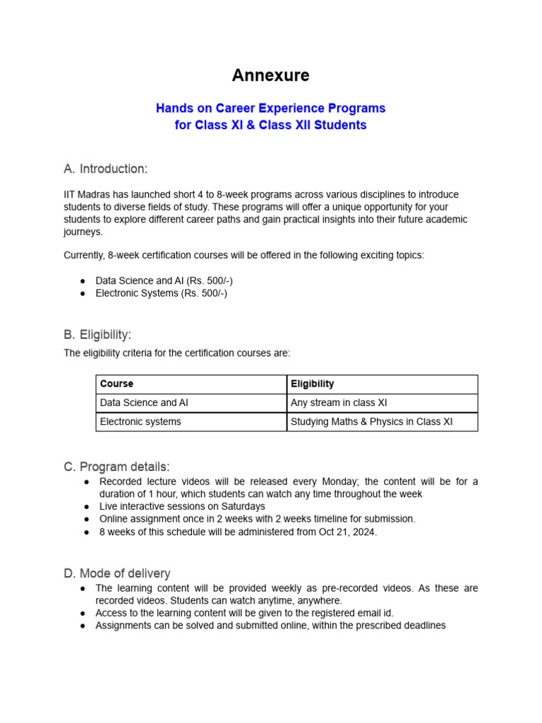 Annexure Class XI & Class XII - Batch 2 | PDF | Computing