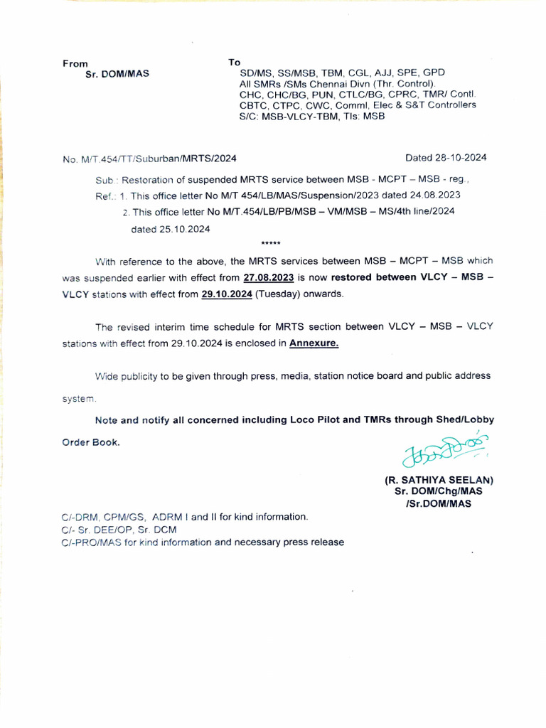 MRTS Service Restoration Notice 2024 | PDF