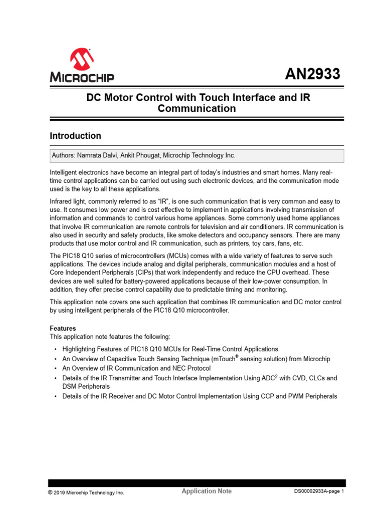 AN2933 DC Motor Control With Touch Interface and IR00002933A | PDF | Computing | Information And ...