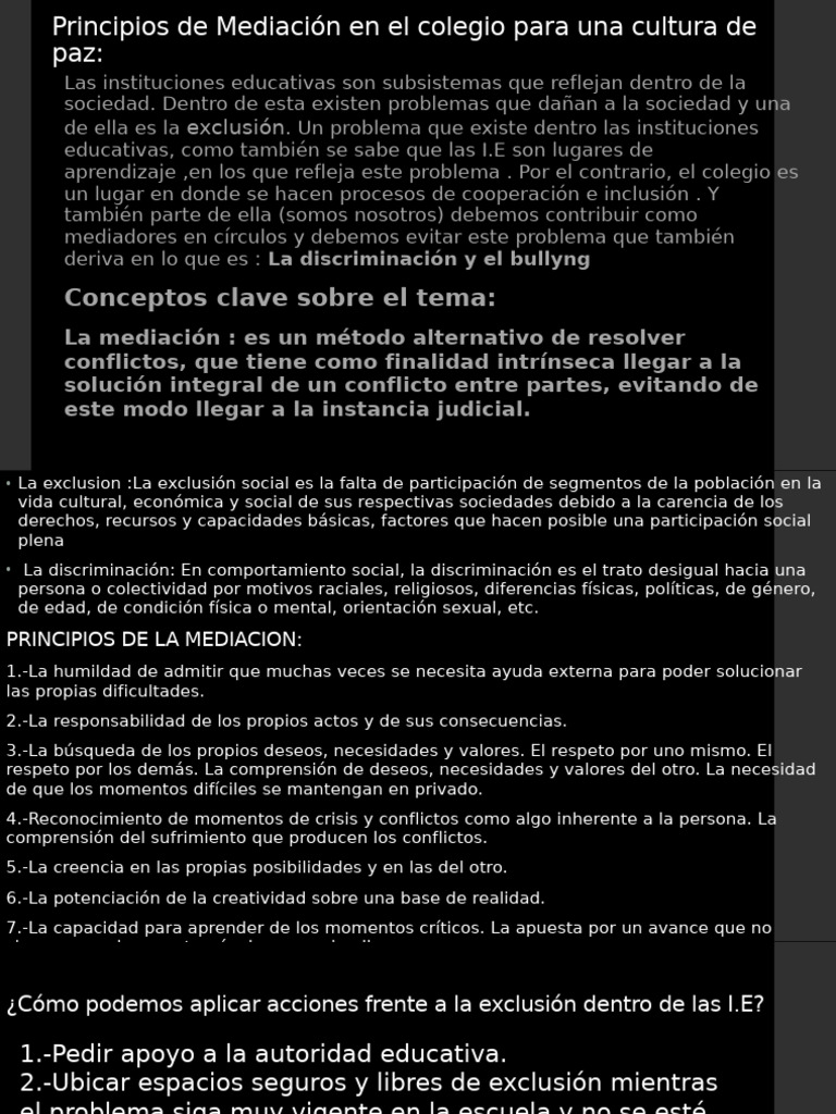 Principios de Mediación en El Colegio para Una | PDF | Mediación | Exclusión social