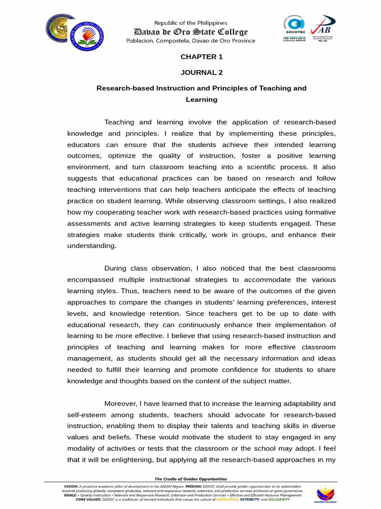 Chapter 1 Journal-Entry 2 | PDF | Learning | Teachers