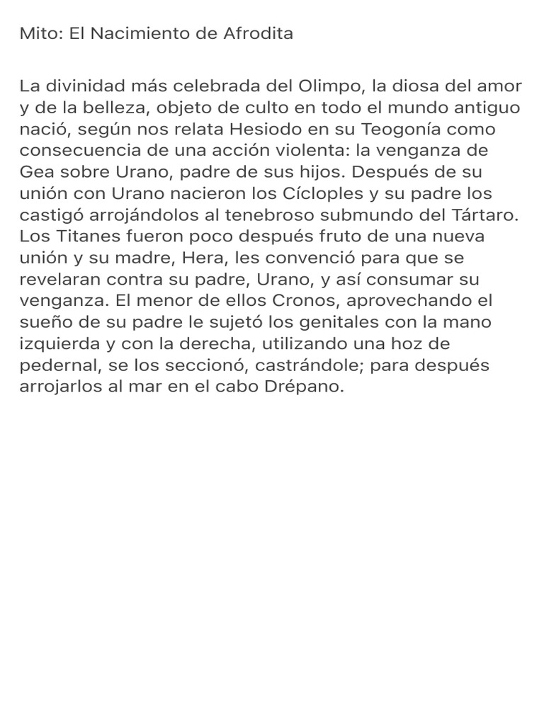 Mito - El Nacimiento de Afrodita | PDF