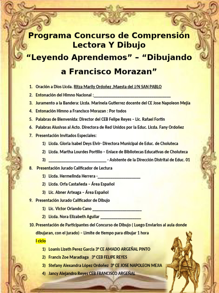 Programa-Concurso de Lectura y Dibujo - Red Educ. Unidos Por La Educación | PDF | Estudios de ...