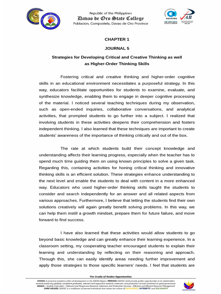 Chapter 1 Journal-Entry 5 | PDF | Thought | Learning