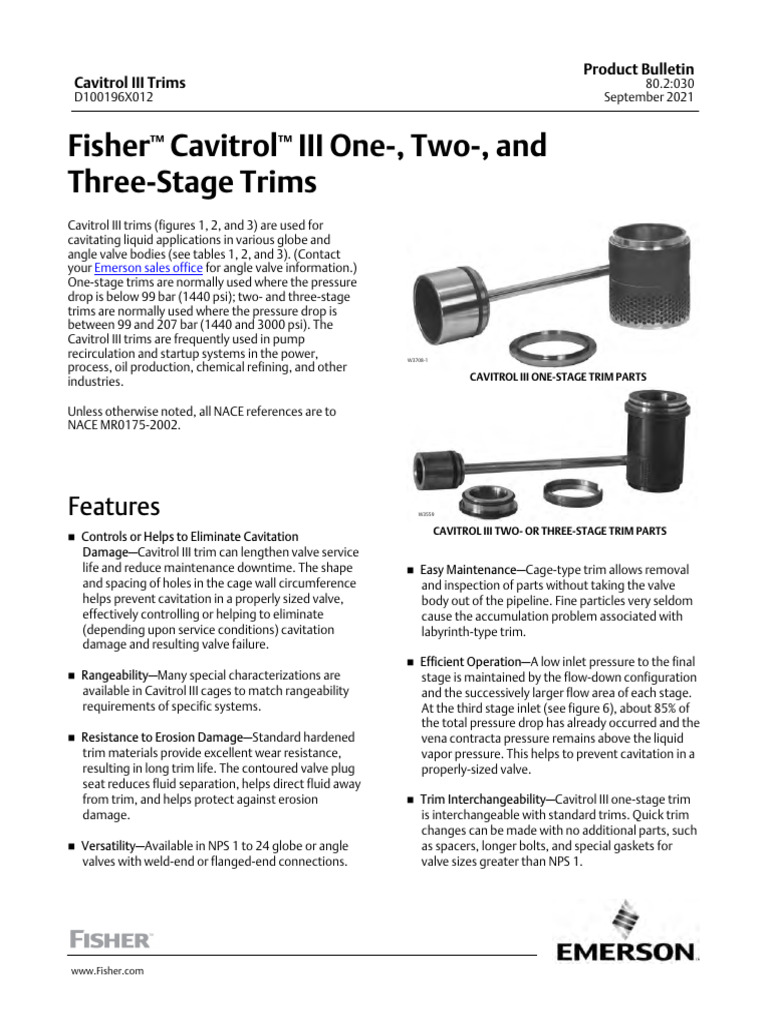 Product Bulletin Fisher Cavitrol III One Two Three Stage Trims en ...