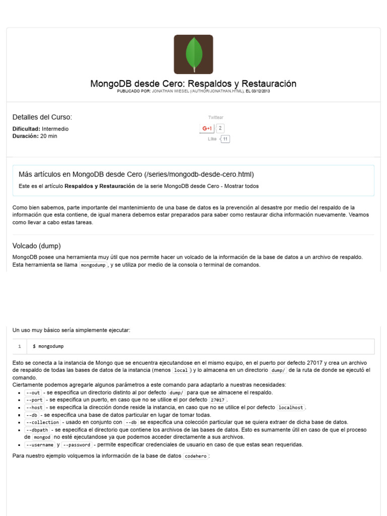 MongoDB Desde Cero - Respaldos y Restauración - CODEHERO | PDF | Mongo Db | Metadatos