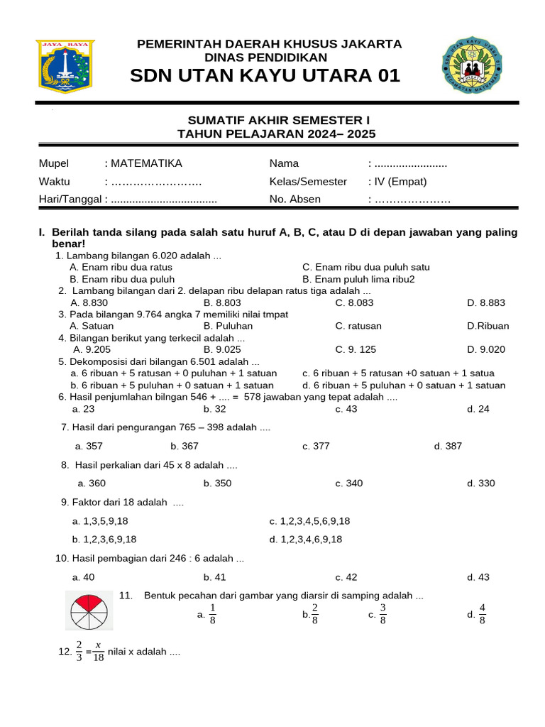 Soal Matematika Kelas 4 Semester 1 | PDF | Metode & Bahan Ajar
