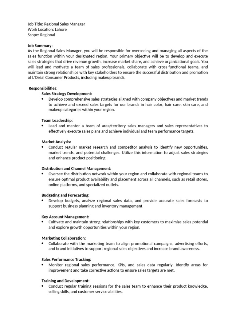 Job Title - Regional Sales Manager | PDF | Sales | Brand