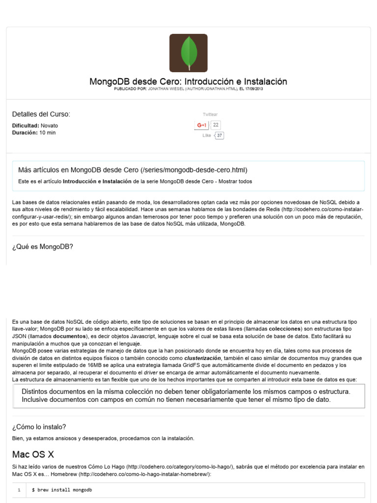 MongoDB Desde Cero - Introducción e Instalación - CODEHERO | PDF | Mongo Db | Bases de datos