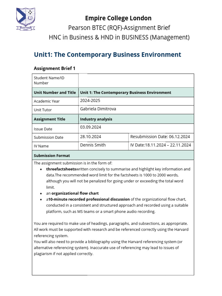 Unit 1 The Contemporary Business Environment Brief 1 | PDF | Business