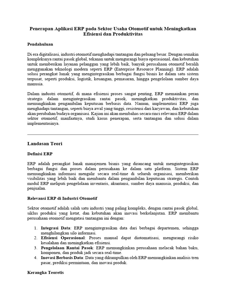 Aplikasi ERP Di Otomotif | PDF | Komputer | Teknologi & Rekayasa