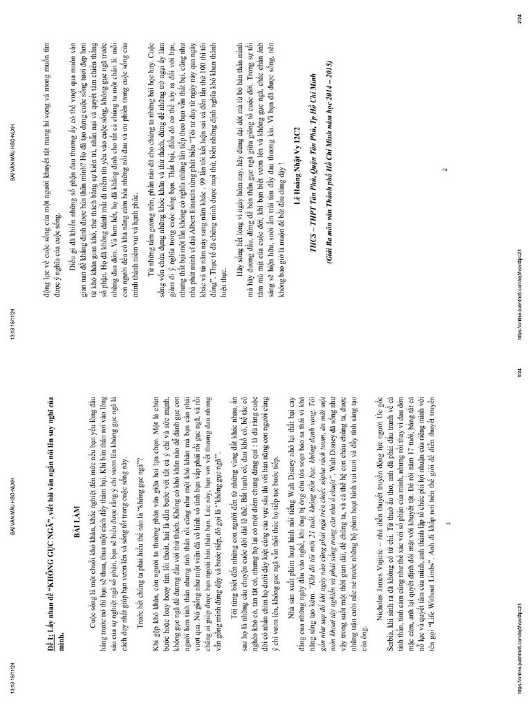 BÀI VĂN MẪU HSG-NLXH | PDF