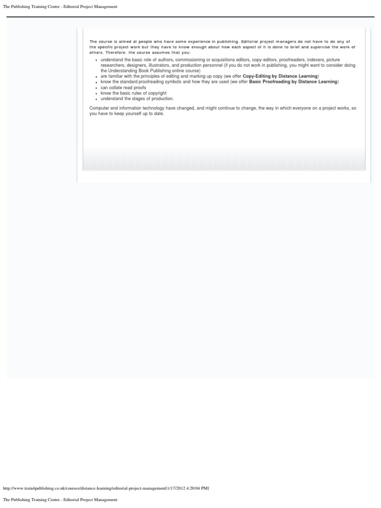 The Publishing Training Centre Editorial Project Management Pdf