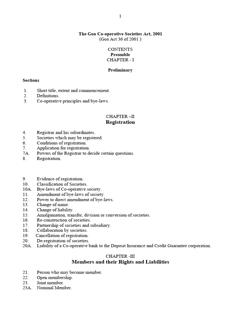 Goa Co-operative Societies Act Overview | PDF | Cooperative | Liquidation