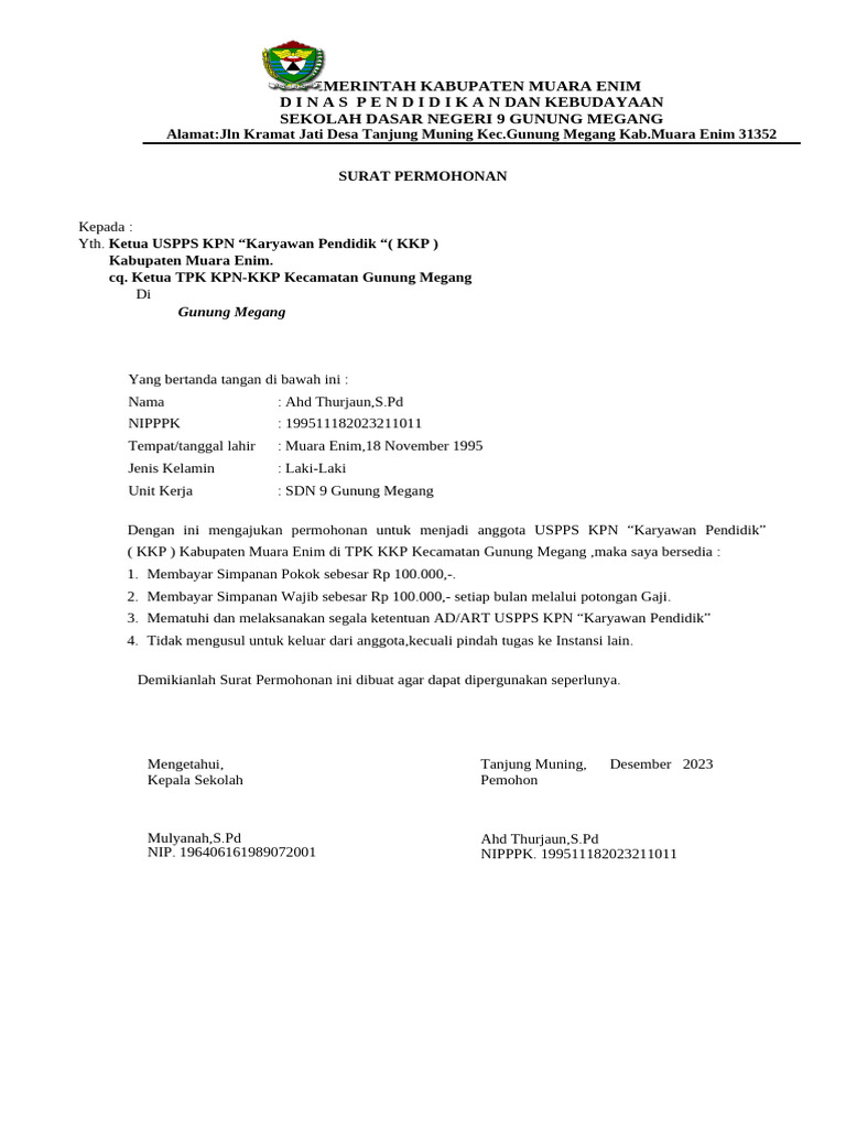 Surat Permohonan Anggota KKP | PDF