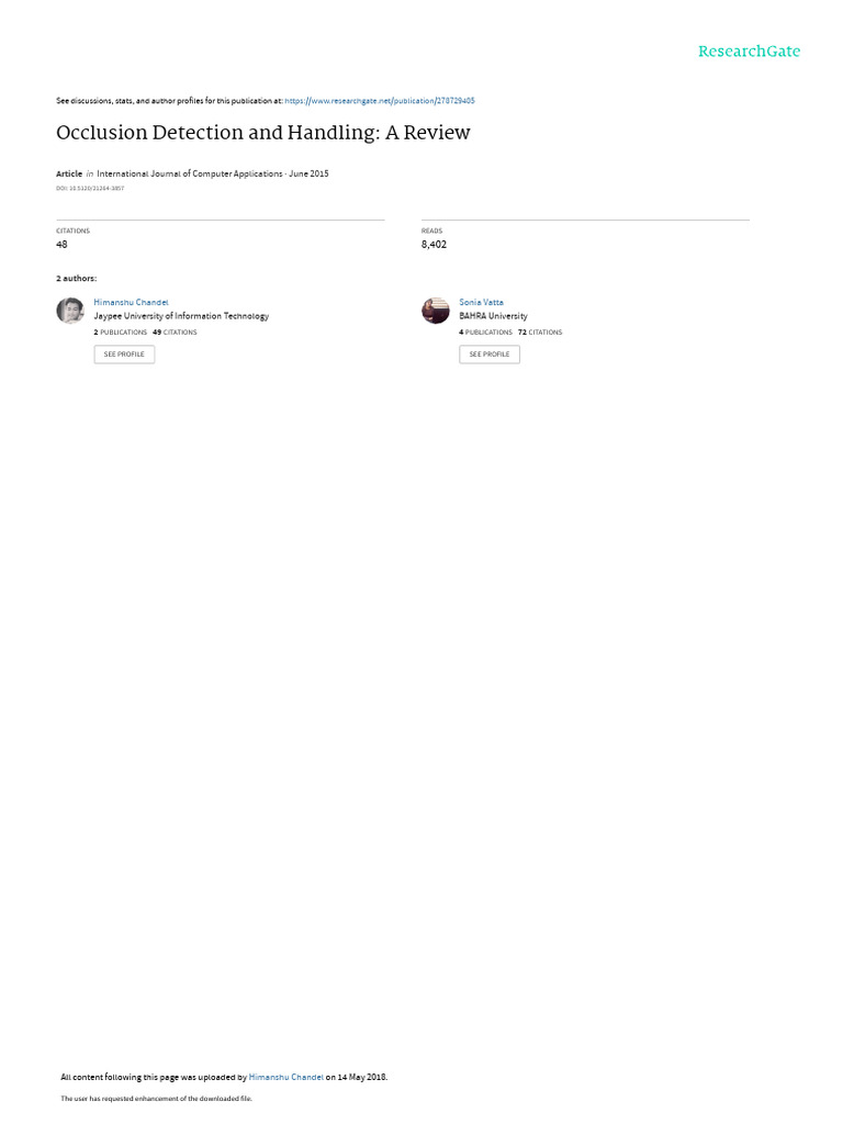 Occlusion Detection Pdf Computer Vision Imaging
