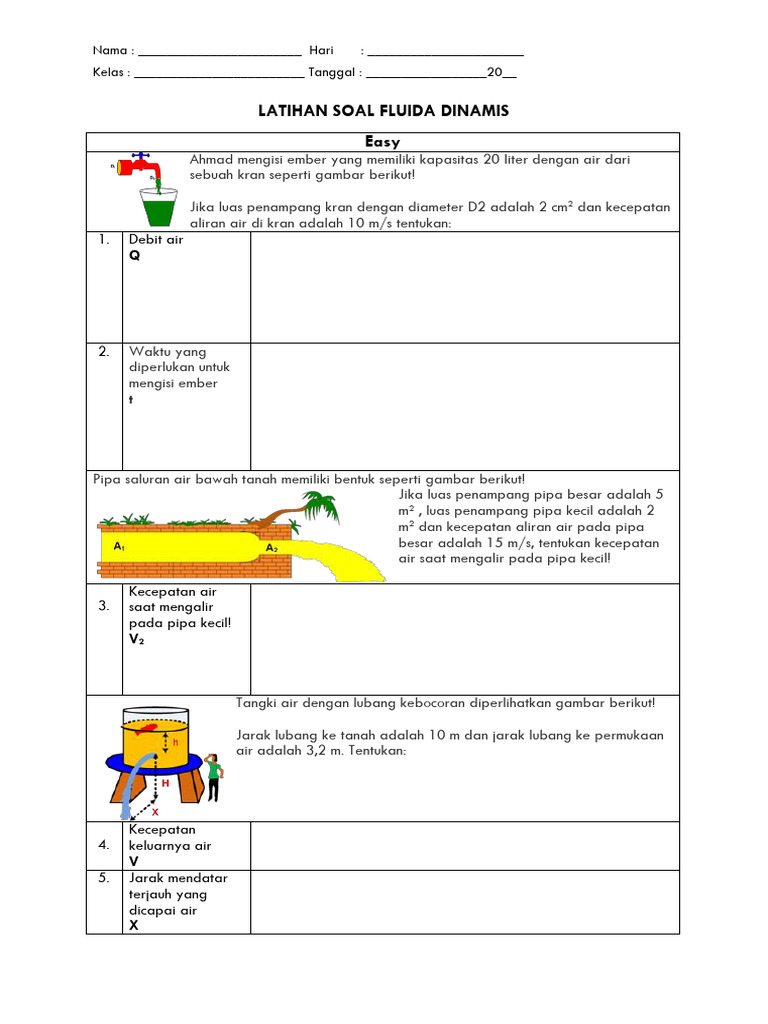 LATIHAN SOAL Fluida Dinamis - Siap Print Answer | PDF