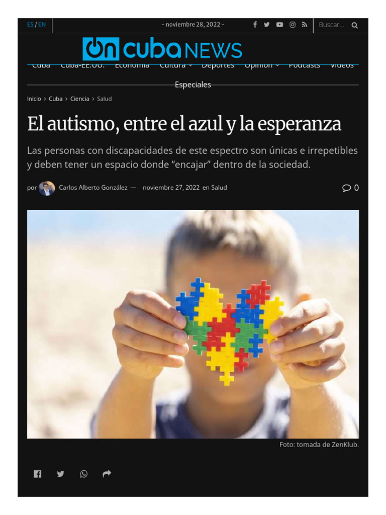 El Autismo, Entre El Azul y La Esperanza - OnCubaNews | PDF | Espectro ...