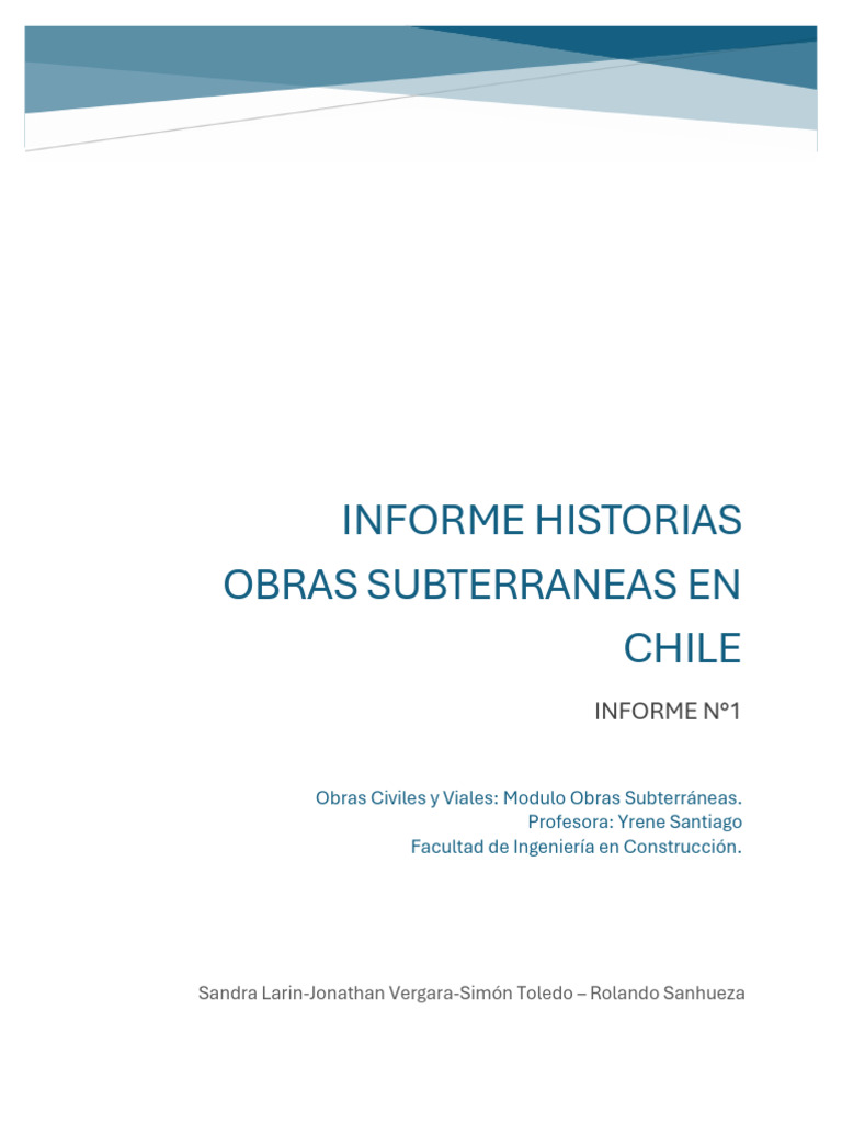 Informe Actividad 1 Obras Subterraneas Sandra Larin Simon Toledo ...