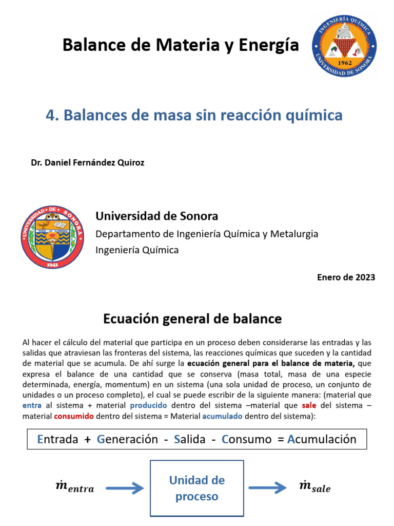 Balances de Masa Sin Reacción | PDF | Ecuaciones | Masa