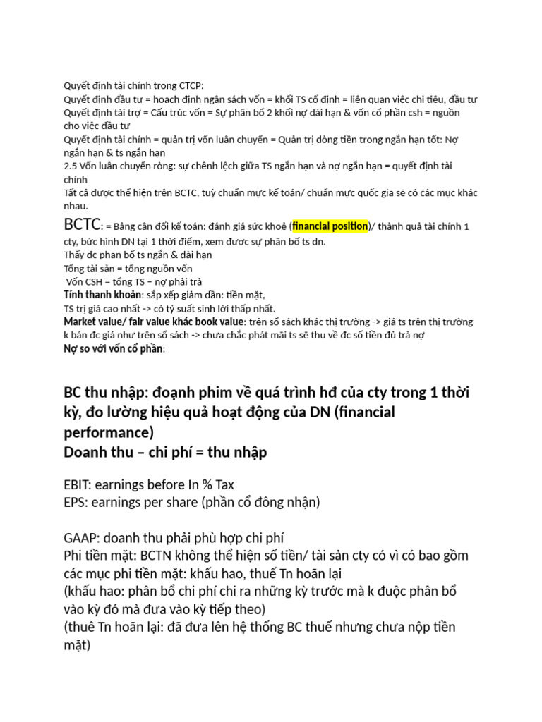 Quyết Định Tài Chính Trong CTCP | PDF