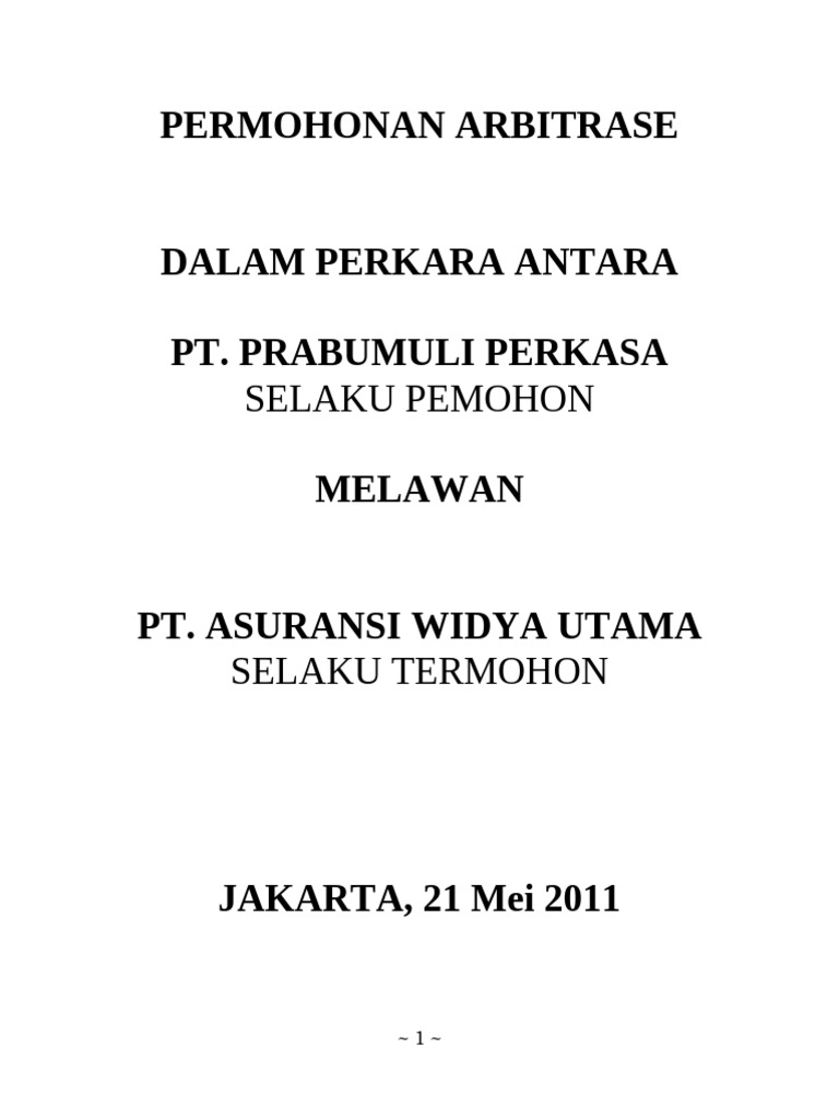 Contoh PERMOHONAN ARBITRASE | PDF | Politik | Ilmu Sosial