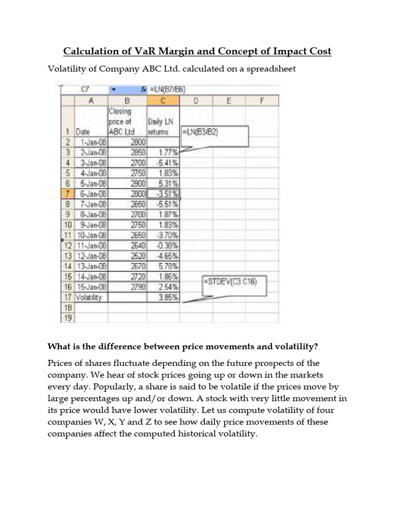 Calculation of VaR Margin and Concept of Impact Cost | PDF | Volatility ...