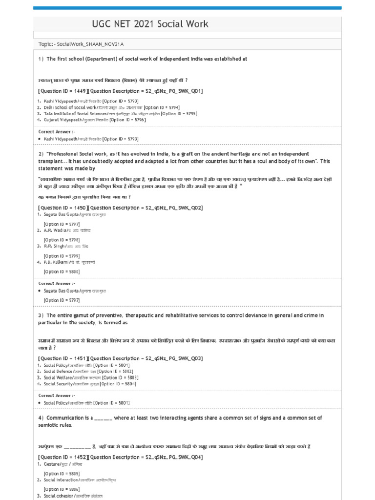 UGC NET Social Work 2021 Shift 2 | PDF