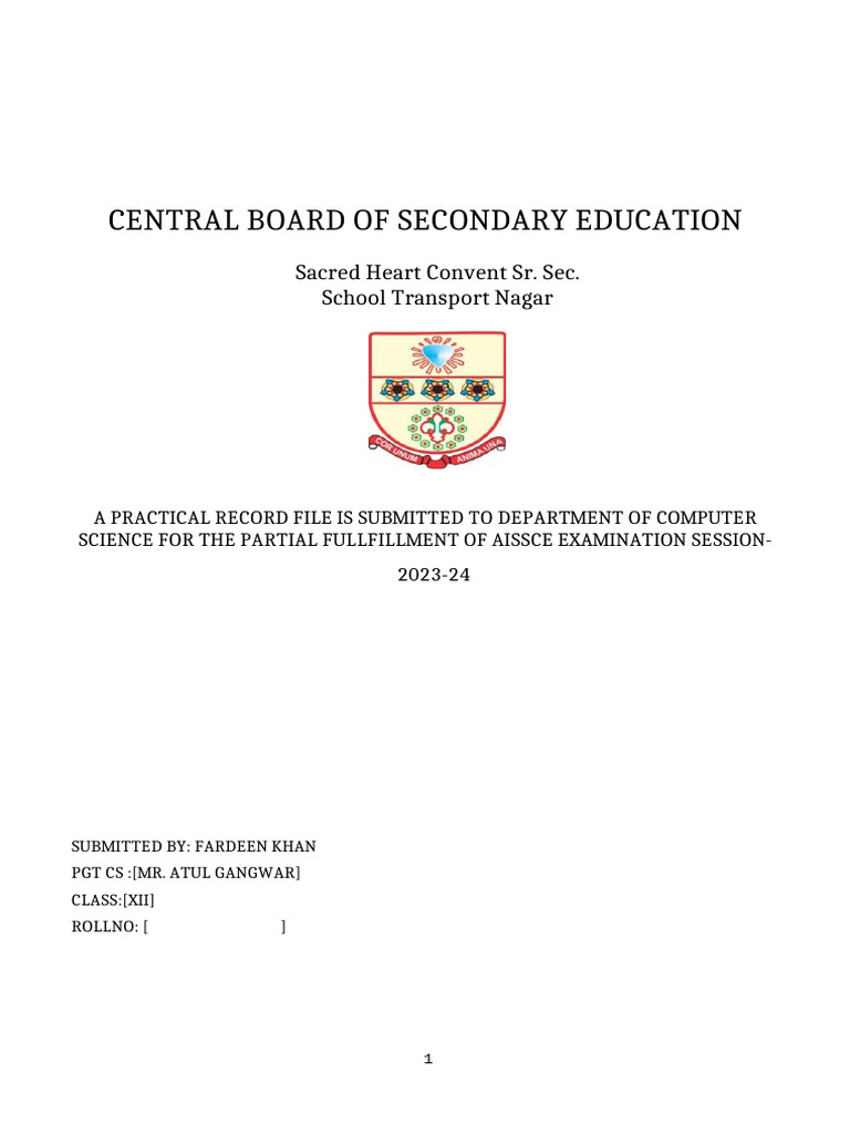 CS Practical File 2023-24 | PDF | Computing | Computer Programming