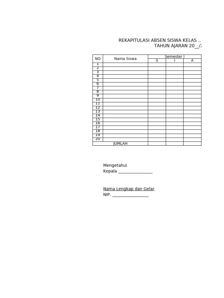 Rekap Absensi Kelas | PDF