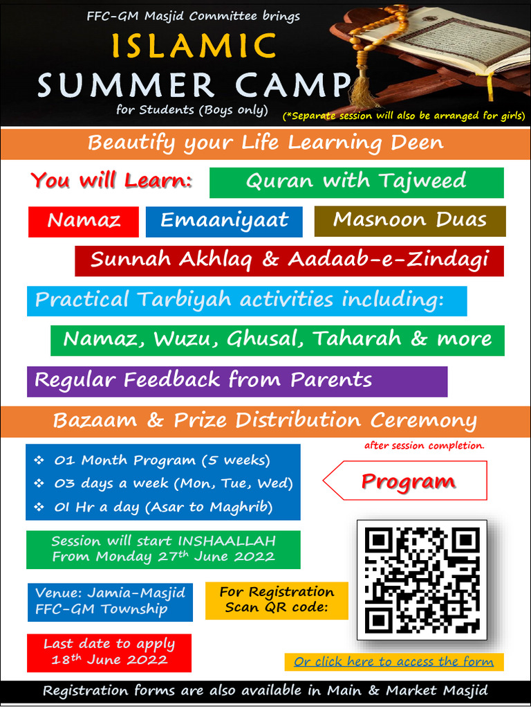 Islamic Summer Camp Registration 2022 | PDF