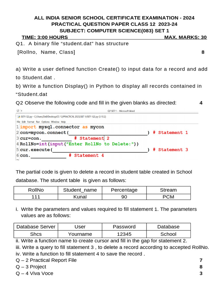 QP Set 1 | PDF | Databases | Parameter (Computer Programming)