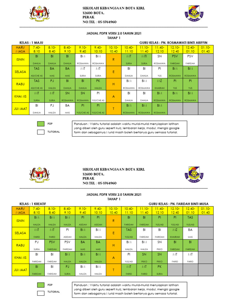 Jadual Kelas PDPR Fasa Mei 2021 | PDF