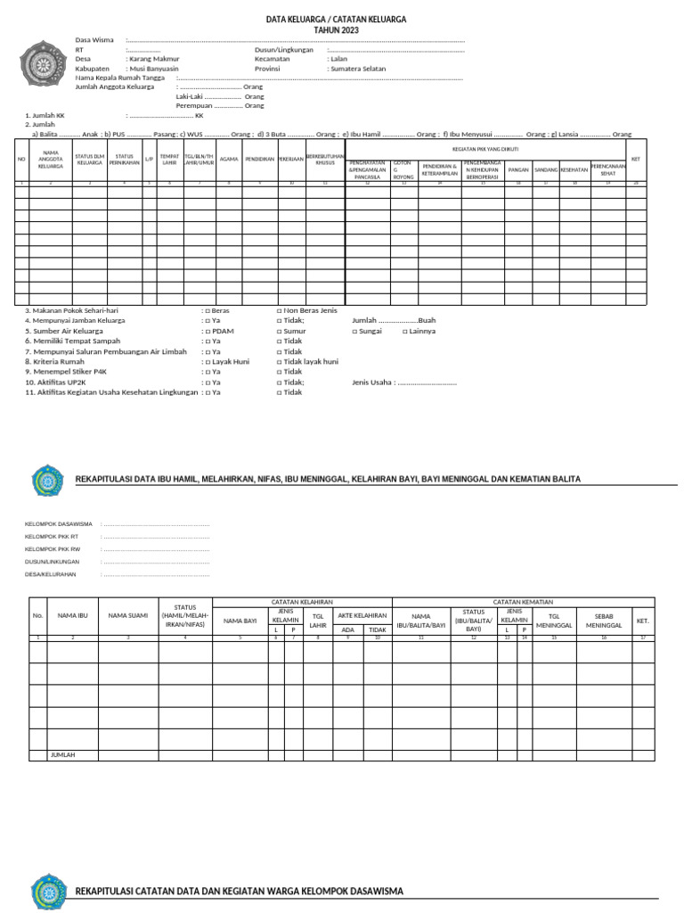 FORM Dasawisma Lengkap | PDF