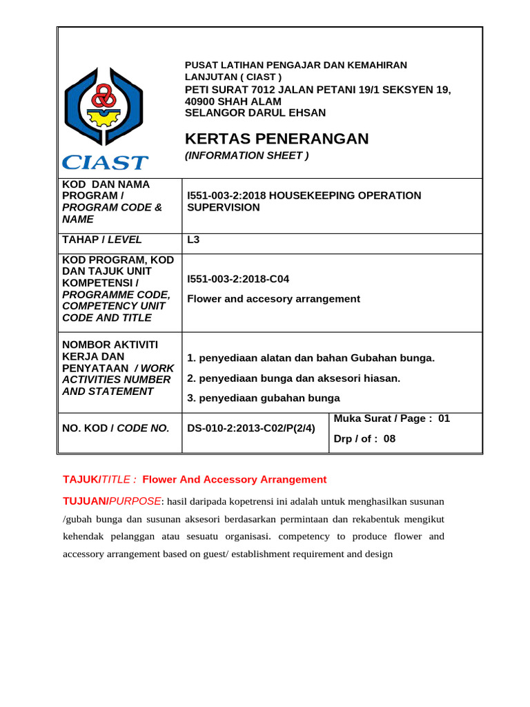 INFORMATION SHEET Flower Arrangement | PDF