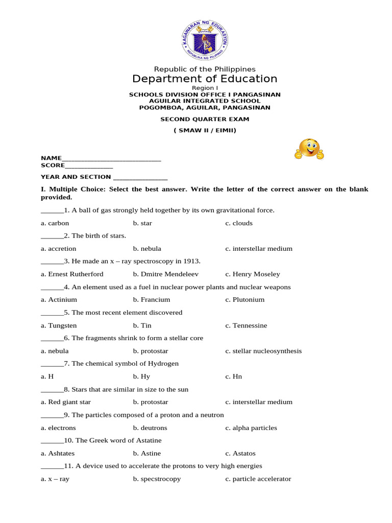 Third Quarter Exam Physical Science Ii | PDF | Stars | Chemical Elements