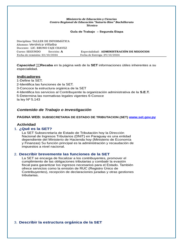 Guía de Trabajo sobre la SET en Paraguay | PDF | Impuestos | Economias