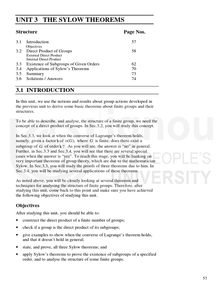 Unit 3 THE SYLOW THEOREMS | PDF | Group (Mathematics) | Theorem