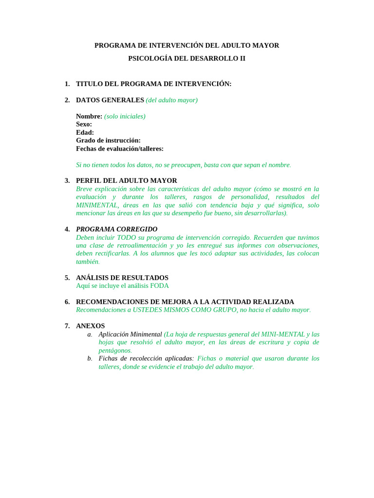 Modelo de Informe Final - Ps. Desarrollo Ii | PDF | Análisis FODA | Ciencias del comportamiento