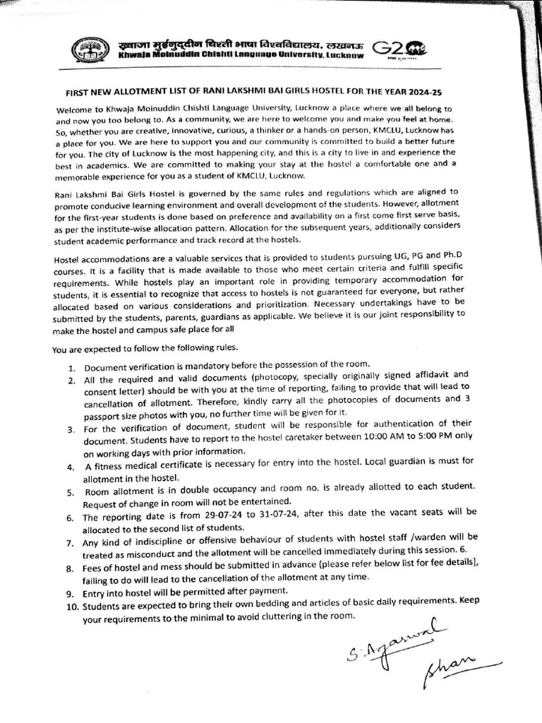 Girls Hostel Allotment List | PDF
