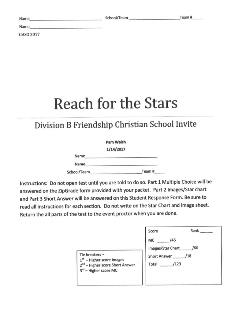 FCS 2017 Stars Test and Key | PDF