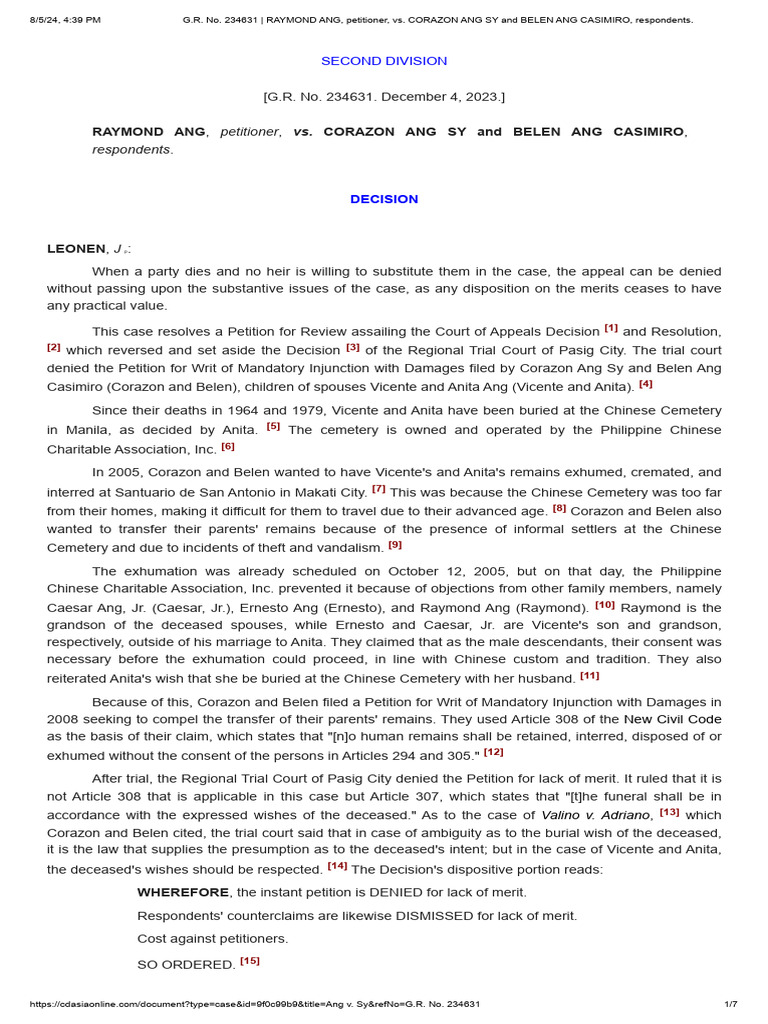 Raymond Ang's Appeal on Exhumation Case | PDF | Burial | Funeral