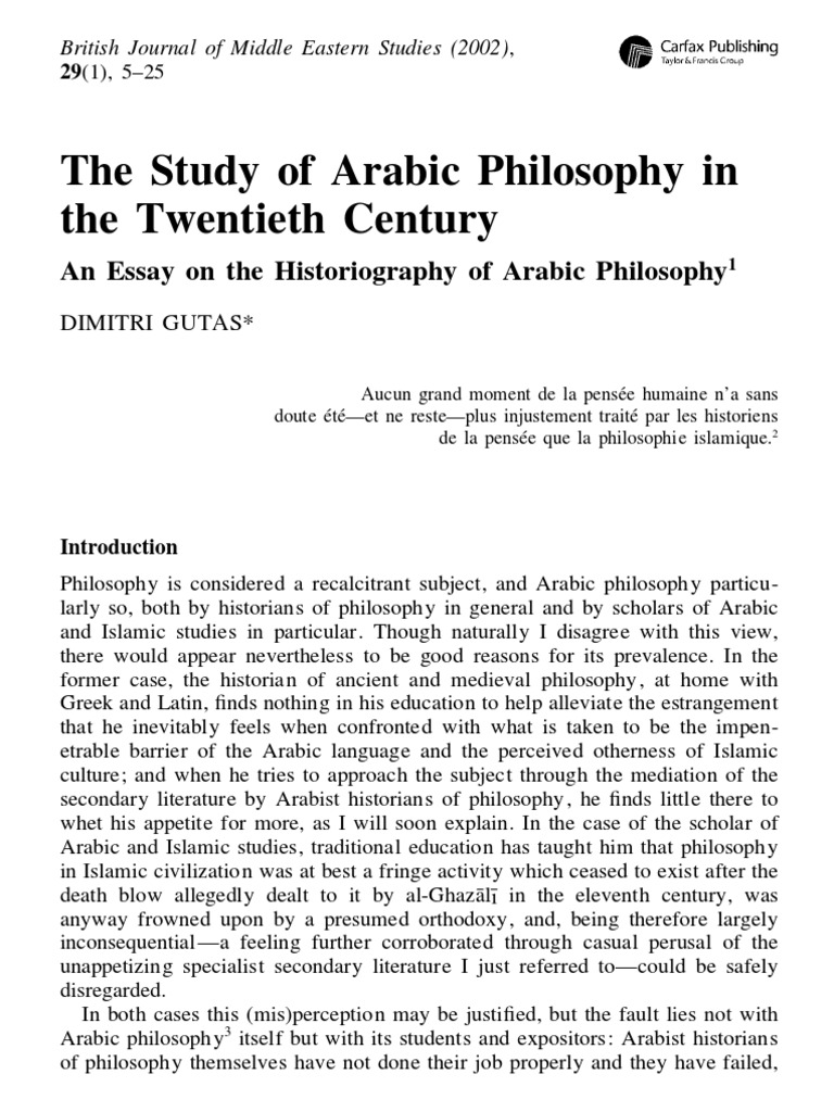 The Study of Arabic Philosophy in The Twentieth Century - Dimitri Gutas ...