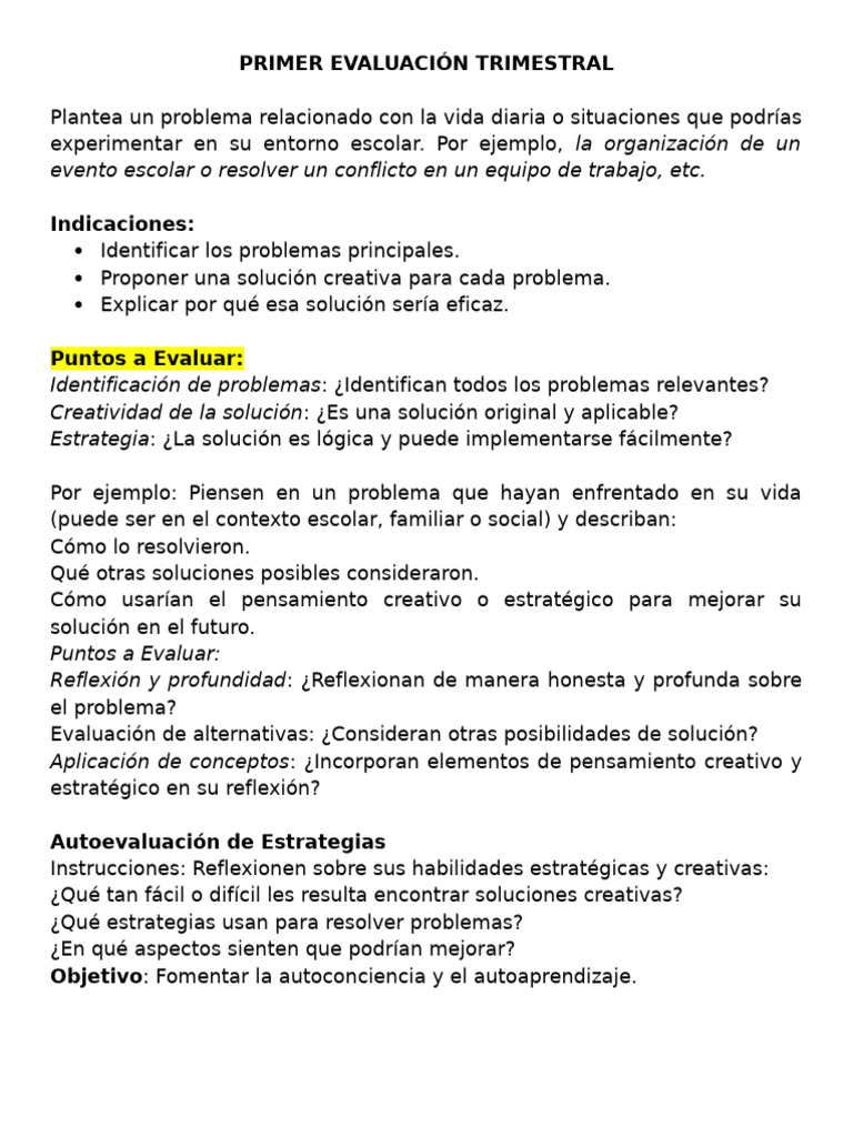 Primer Evaluación Trimestral 3C | PDF