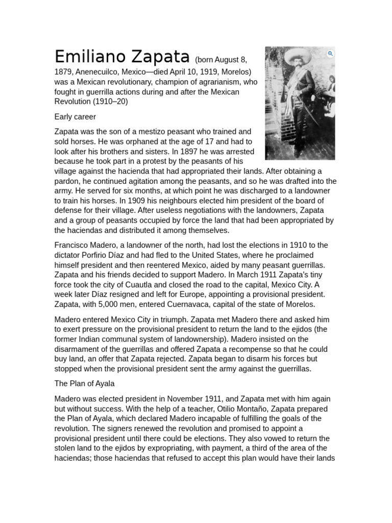 Emiliano Zapata Biografia en Ingles | PDF | Mexico | Mexican Revolution