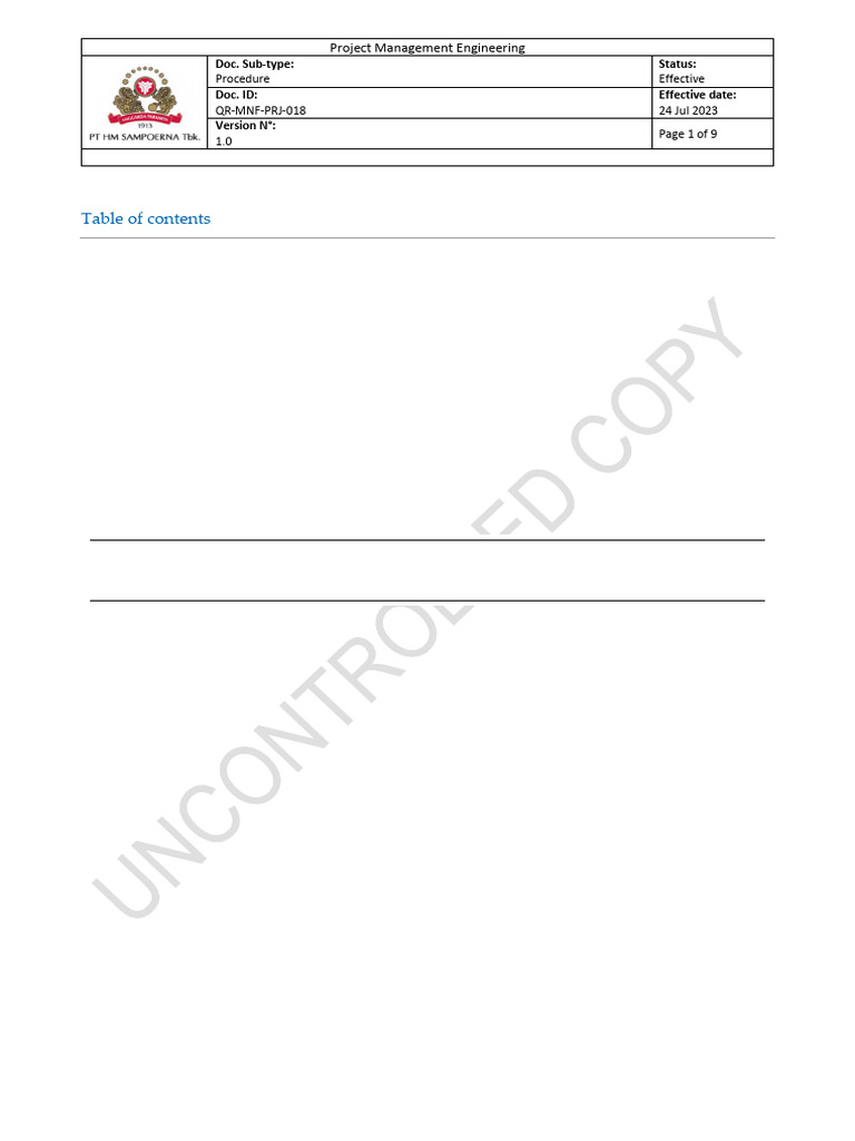 QR-MNF-PRJ-018 - HM Sampoerna CMS Procedure | PDF | Project Management
