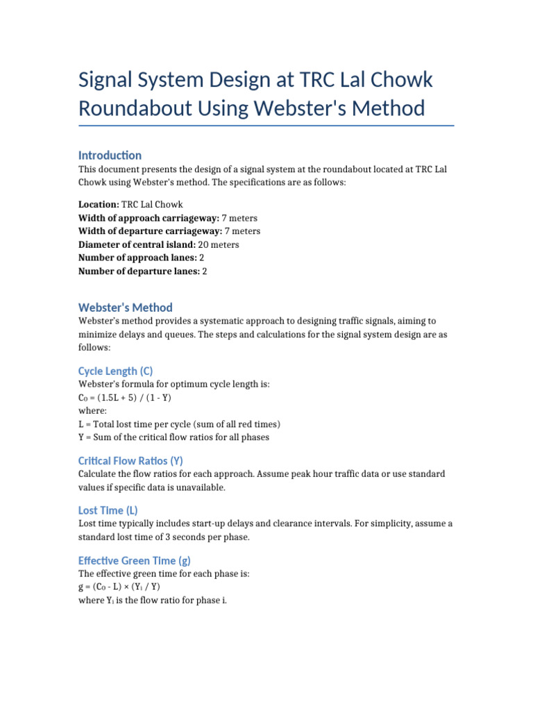 Signal Design Using Webster's Method | PDF | Traffic | Transport ...