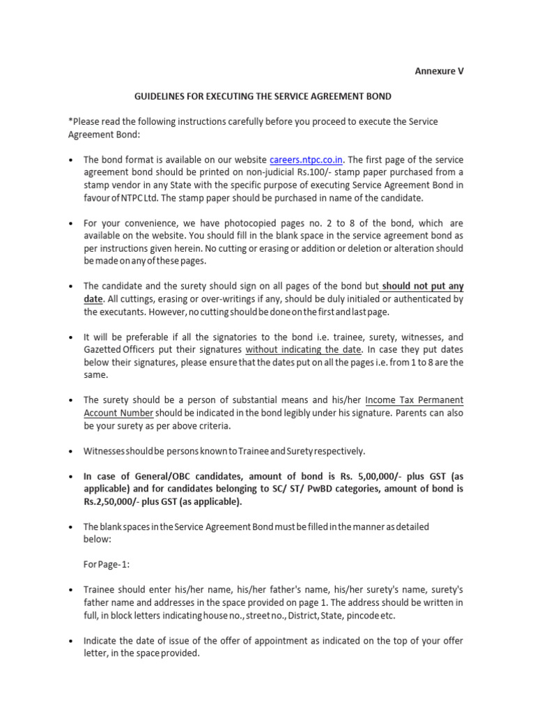 Annexure-V Guidelines For Bond | PDF | Surety