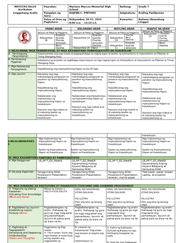 LE - AP-7 - Q2 - Week 8 Raj | PDF